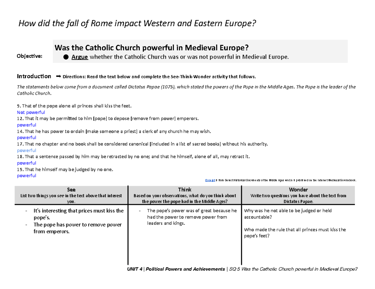 Copy of Copy of 9.4 SQ 5 Was the Catholic Church powerful in Medieval ...