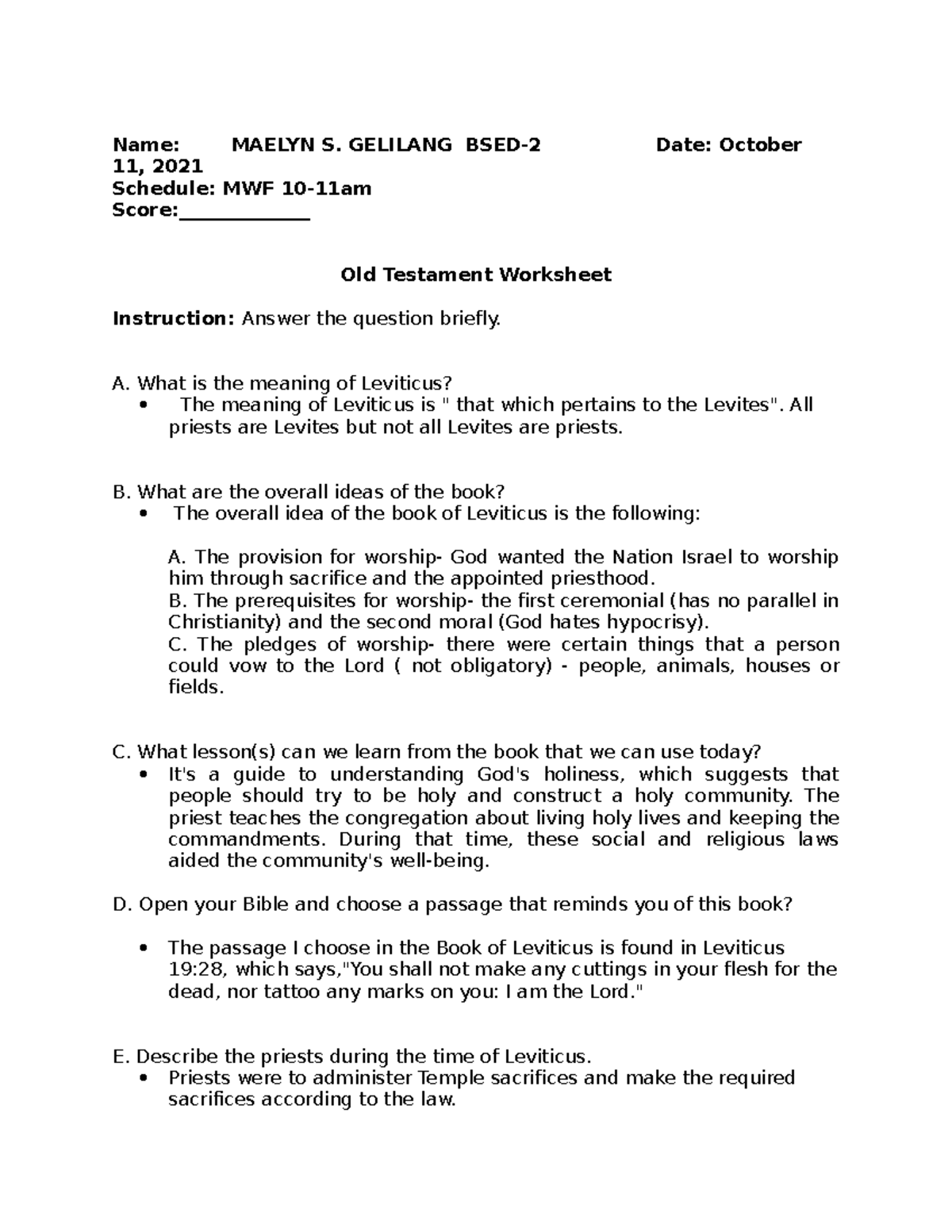 Rs 3 - basaha, read. - Name: MAELYN S. GELILANG BSED-2 Date: October 11 ...