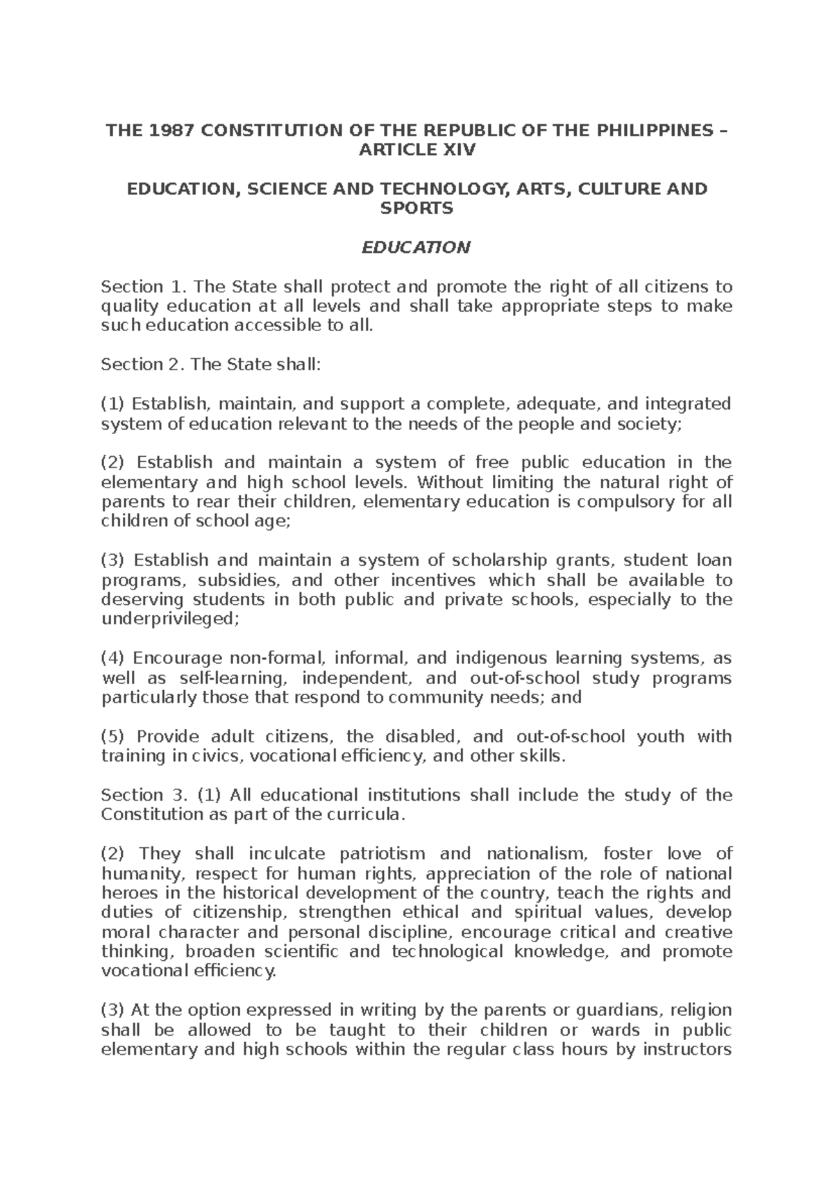 Part 1 - THE 1987 Constitution OF THE Republic OF THE Philippines ...