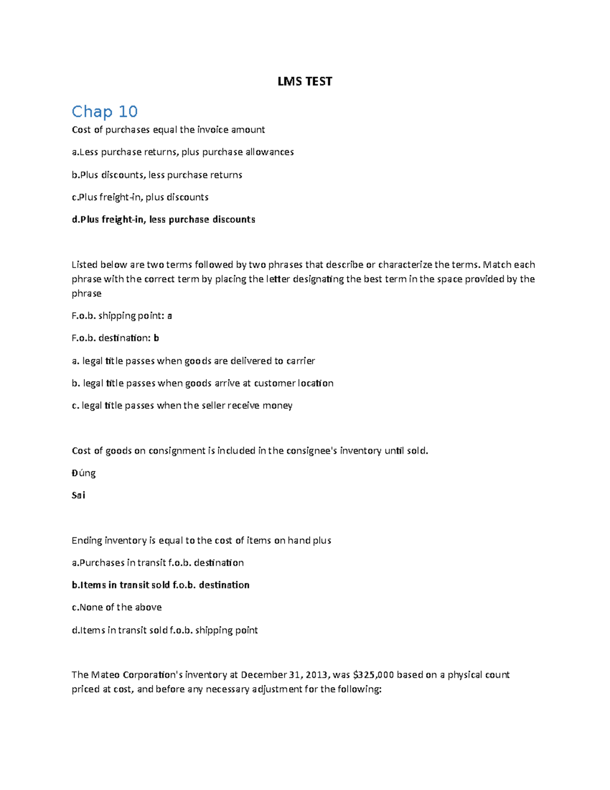 TEST-TRÊN-LMS kttc2 - abcdxyz - LMS TEST Chap 10 Cost of purchases ...