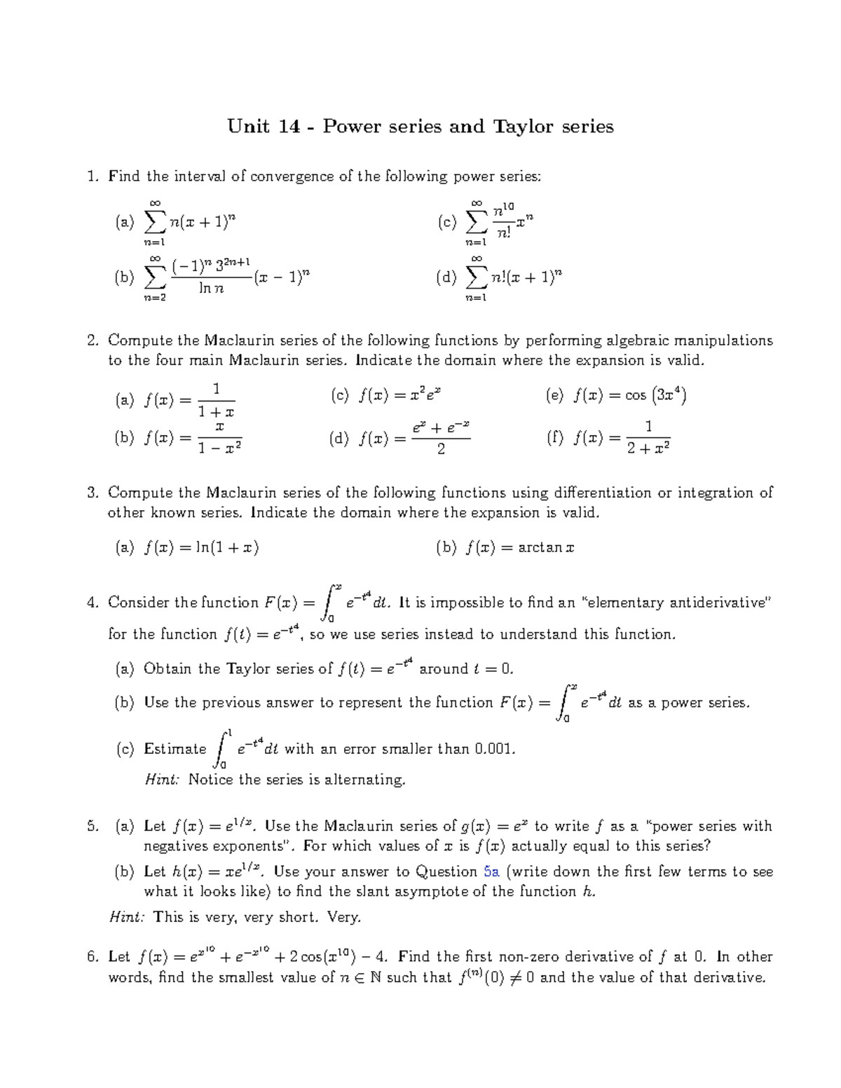 MATH 31 Exercise 14 - MAT 137Y - Practice problems Unit 14 - Power ...