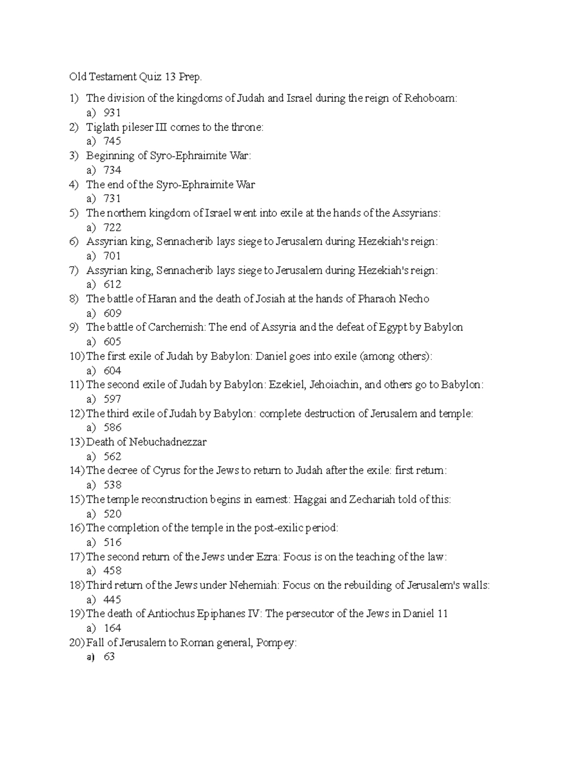 Old Testament Quiz 13 - Quiz prep and vocabulary - Old Testament Quiz ...
