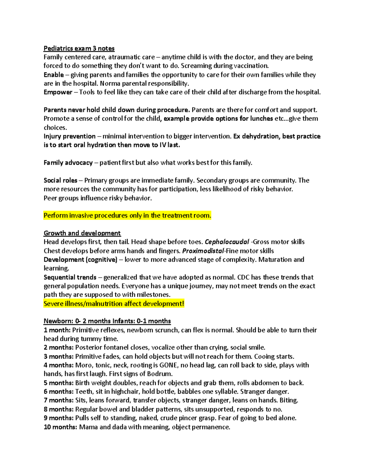 Pediatrics exam 3 - Helpful exam 3 notes - Pediatrics exam 3 notes ...