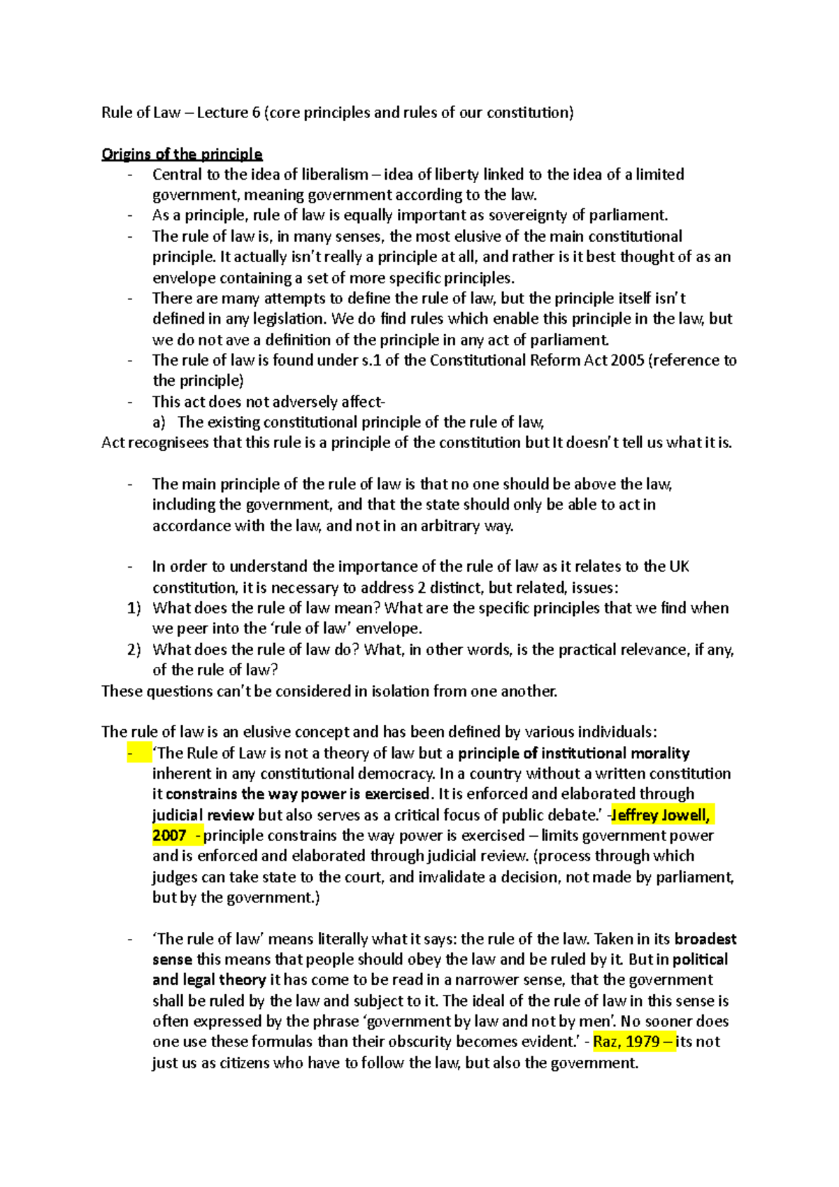 Rule of Law- lecture 6 - UJUUKK-30-1 - UWE - Studocu