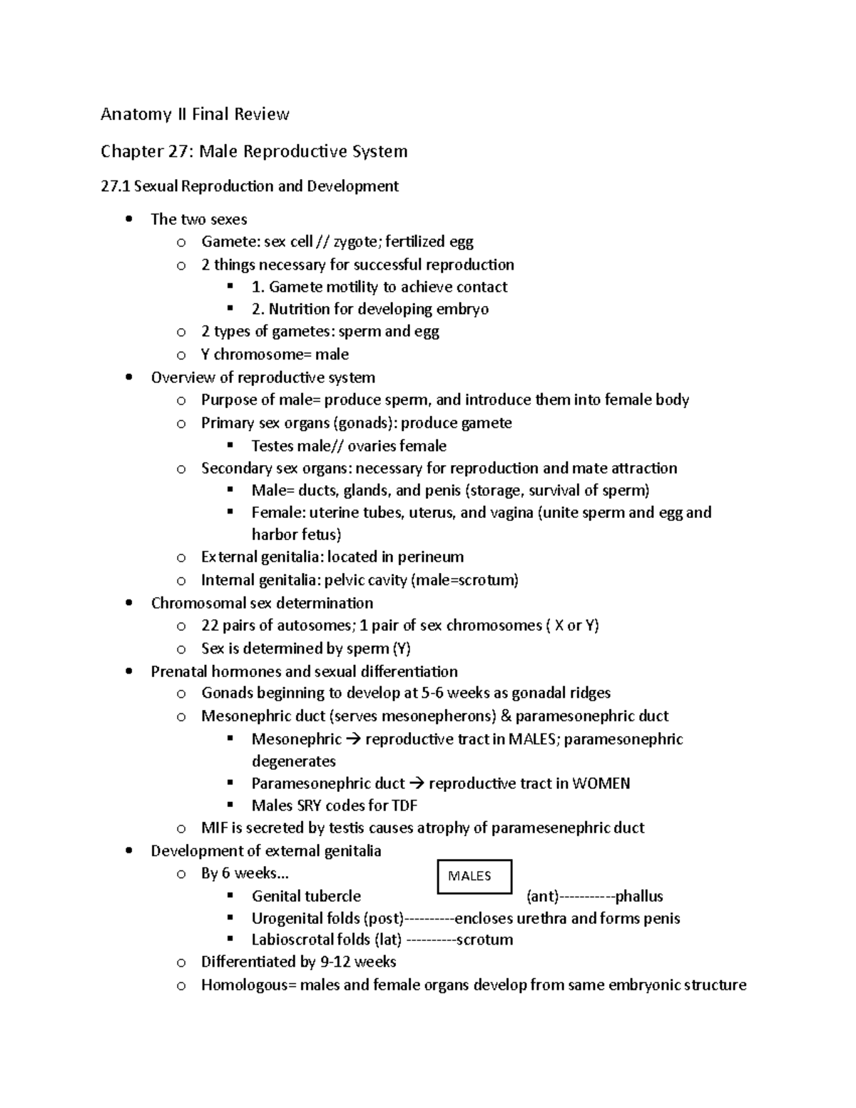 Anatomy II Final Review - MALES Anatomy II Final Review Chapter 27 ...