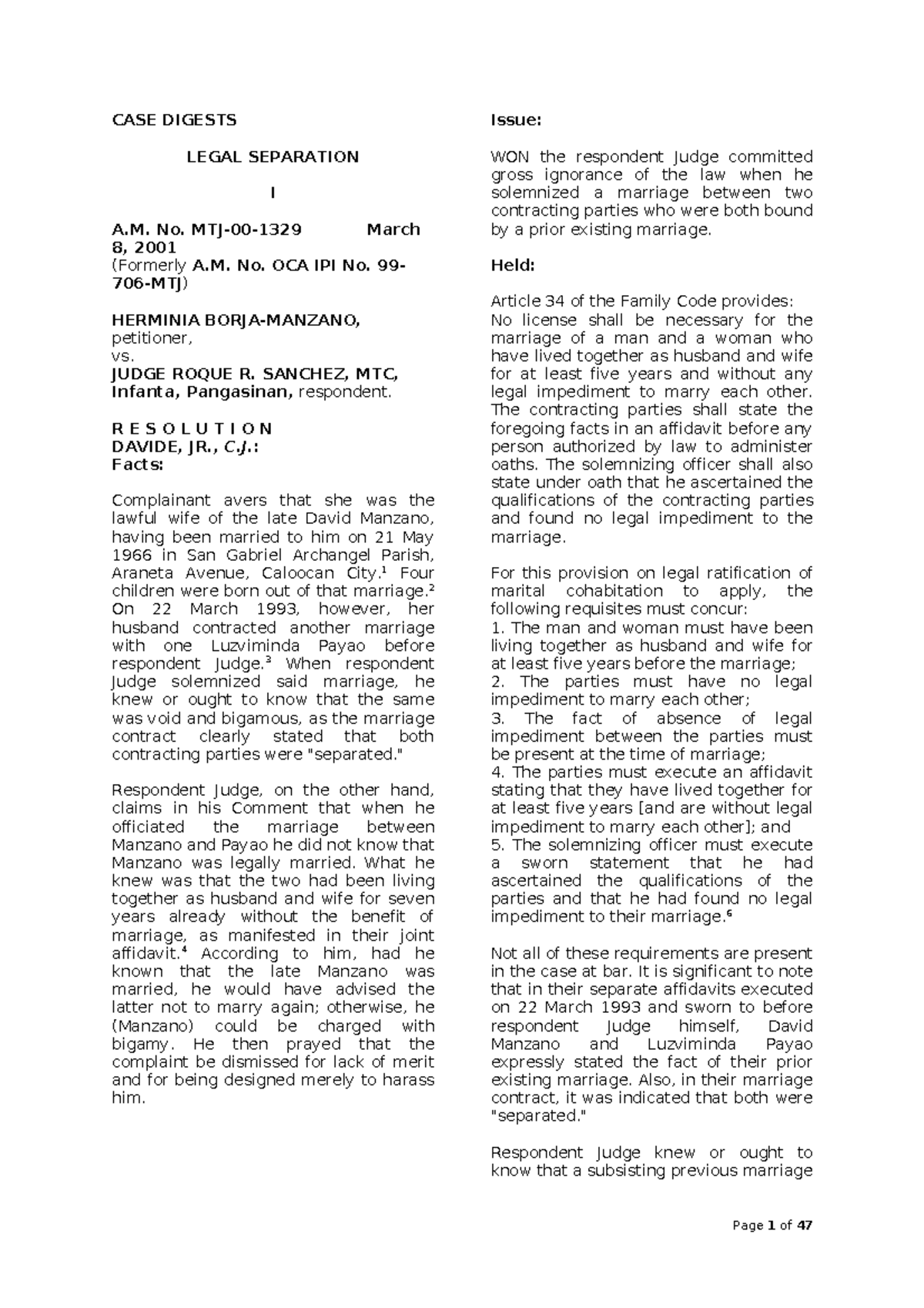 Digested Cases persons 1st installment grace - CASE DIGESTS LEGAL ...