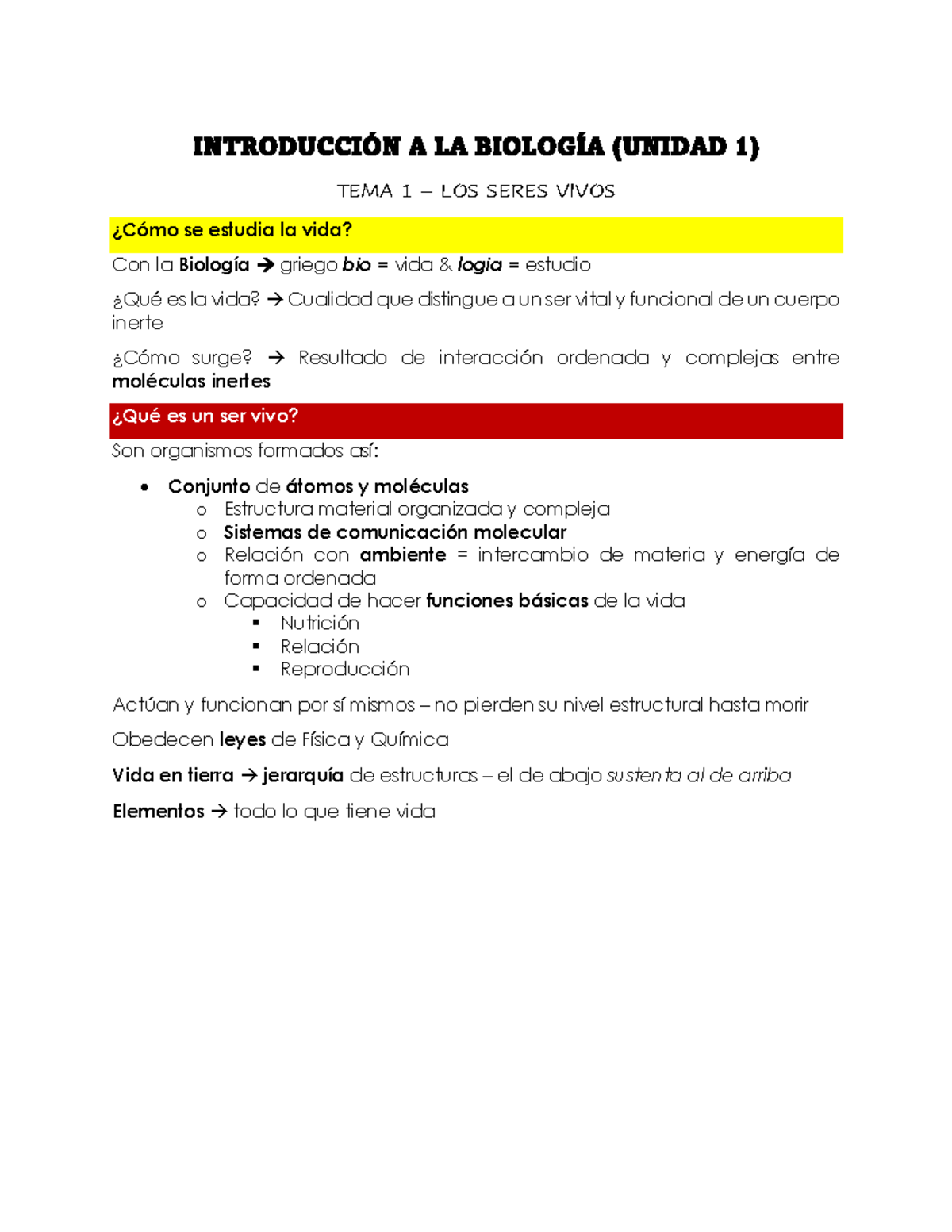 Introducción A LA Biología - TEMA 1 LOS Seres Vivos - INTRODUCCI”N A LA ...