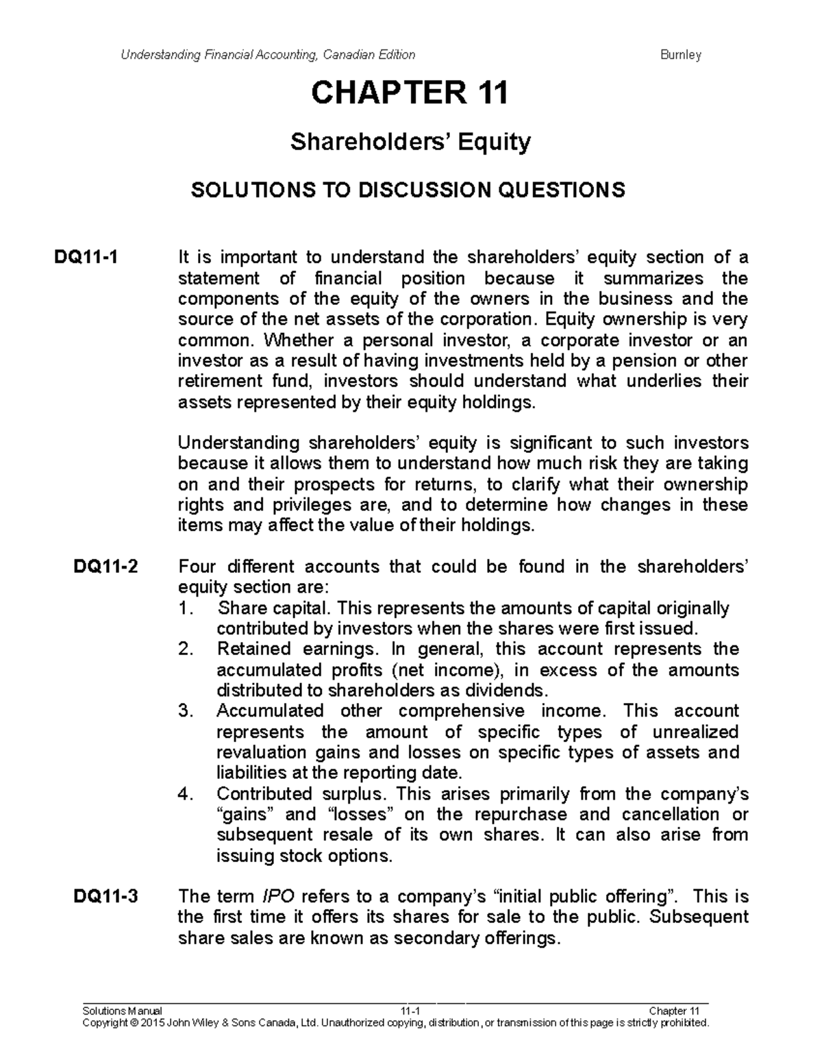 Burnleysm 11 - Solutions for Chapter 11 textbook questions - CHAPTER 11 ...