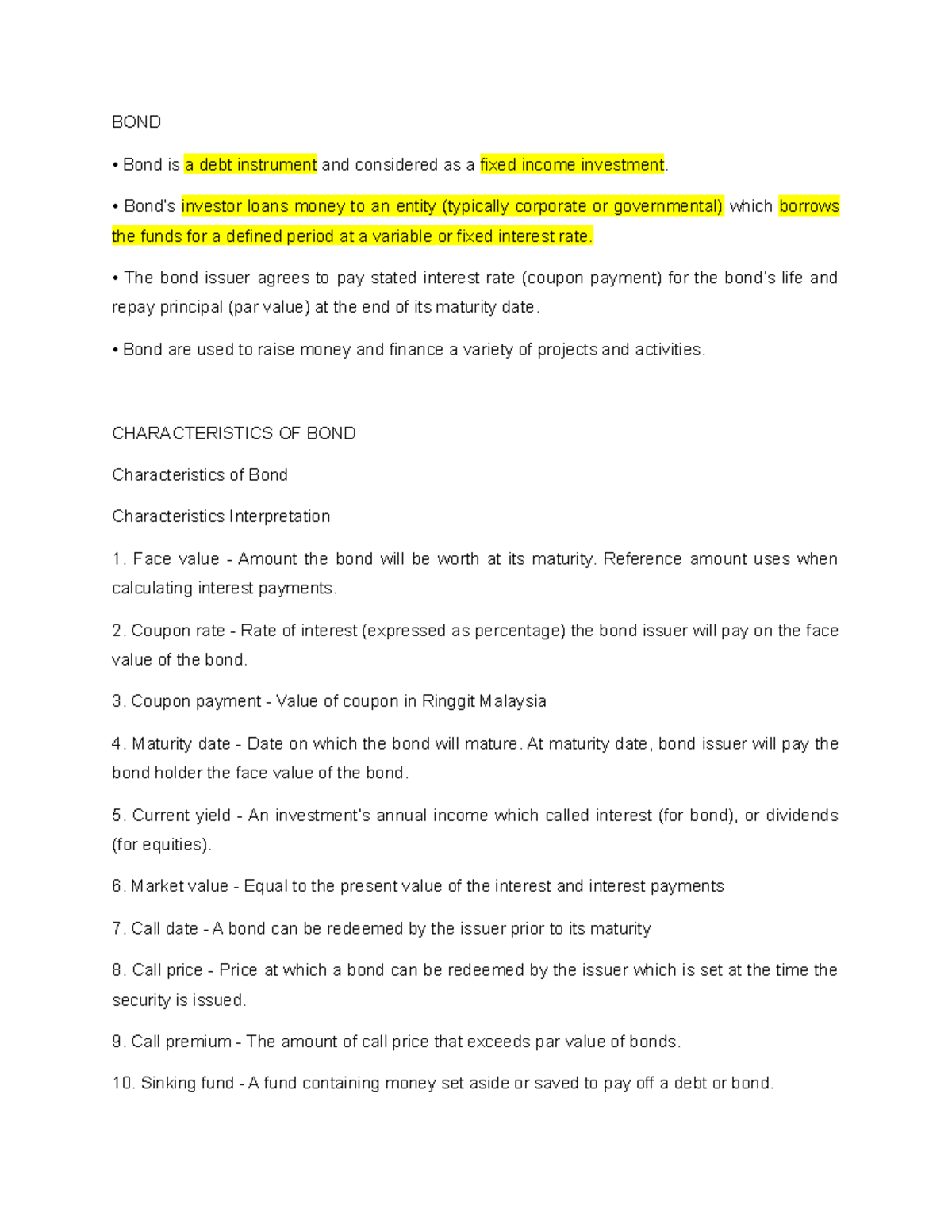 BOND - NOTES - Introduction to technical Analysis - UiTM - Studocu