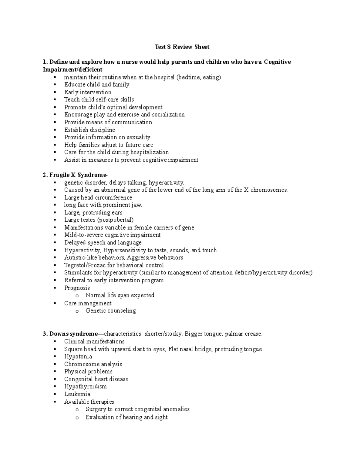 Peds- Test 4 Review - Test 8 Review Sheet Define and explore how a ...