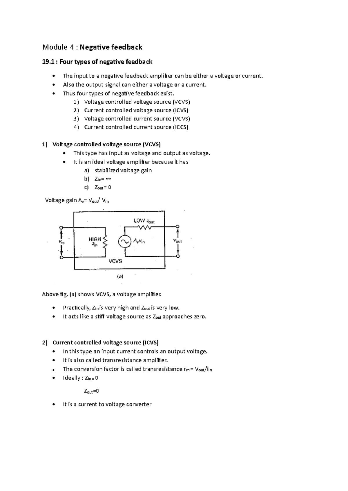 Module 4 notes - Module 4 : Negative feedback 19 : Four types of ...