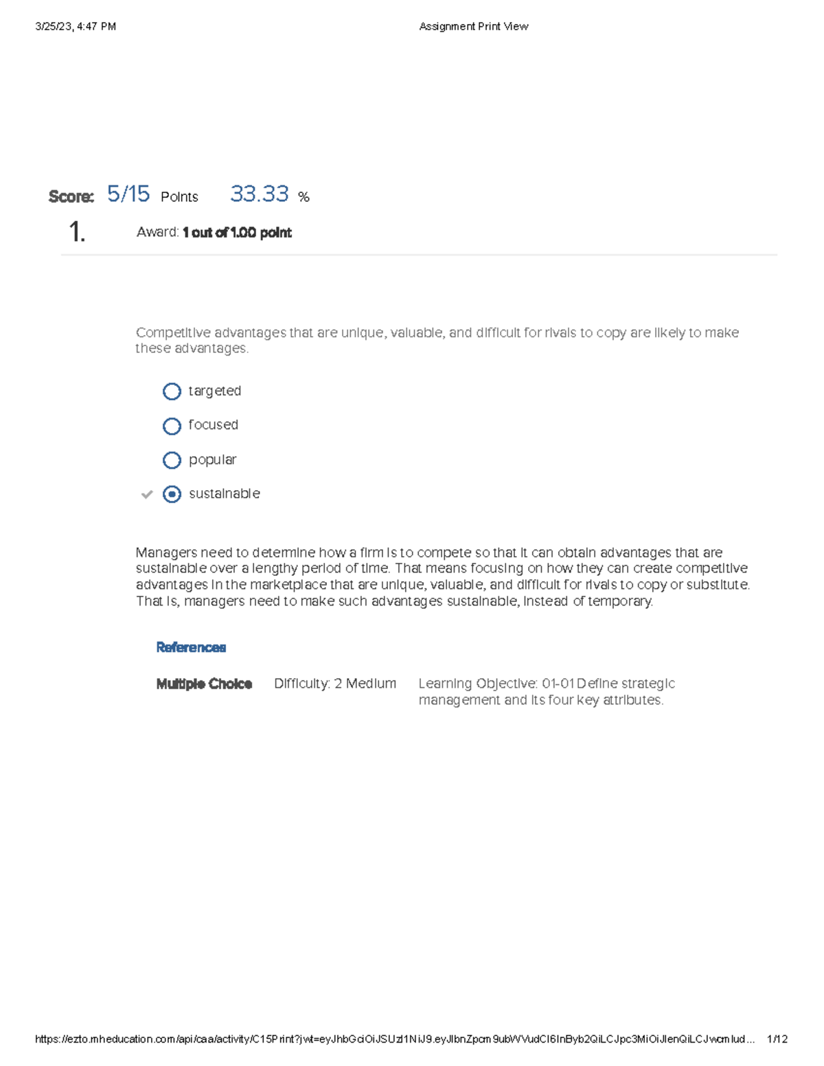 Chapter 1 - 1. Award: 1 out of 1 point Score: 5/15 Points 33 % ...