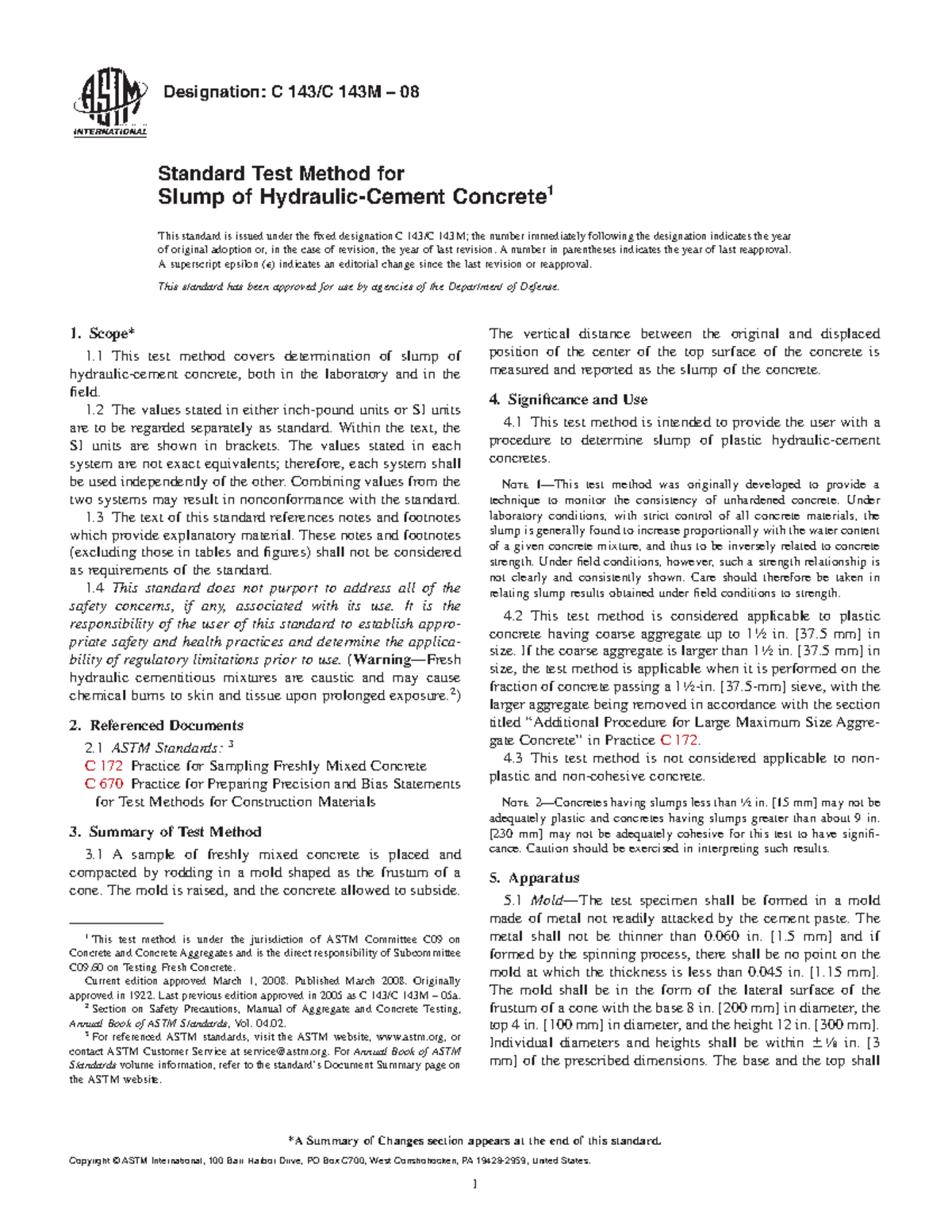 C143C143M - Norma ASTM C143 - Control de slump - Designation: C 143/C ...