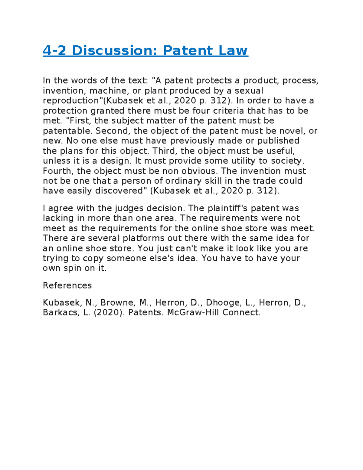 BUS-307-T5073 Business Law II 4-2 Discussion Patent Law - 4-2 ...
