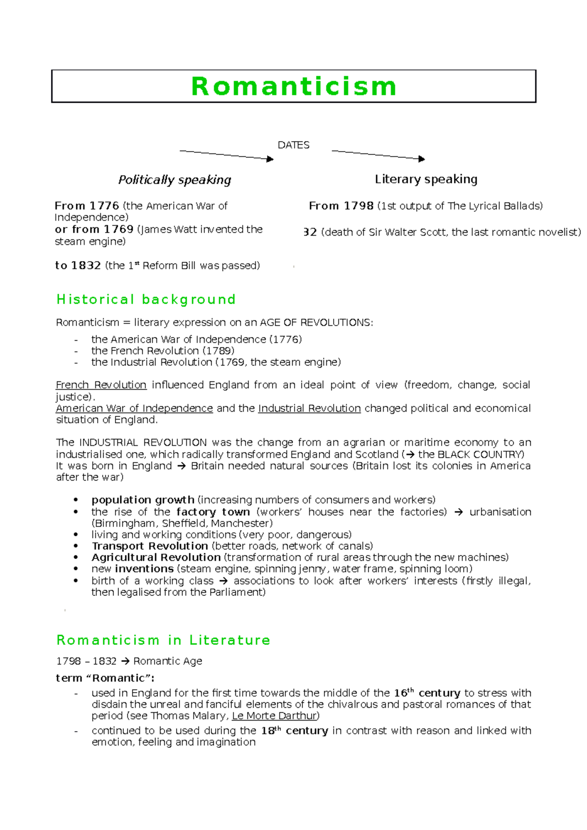 Romanticism - Summary - Westminster - Studocu