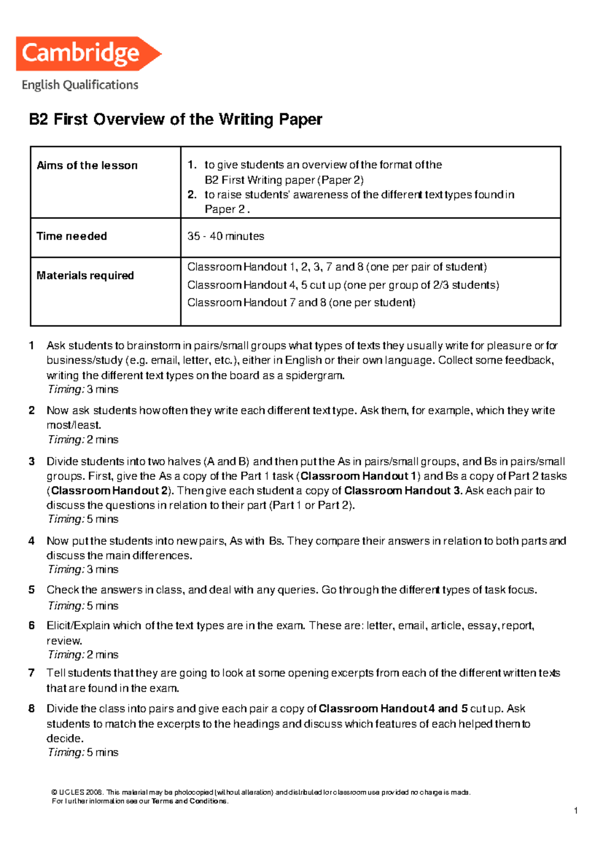 167893 cambridge english b2 first writing overview - © UCLES 2008. This ...