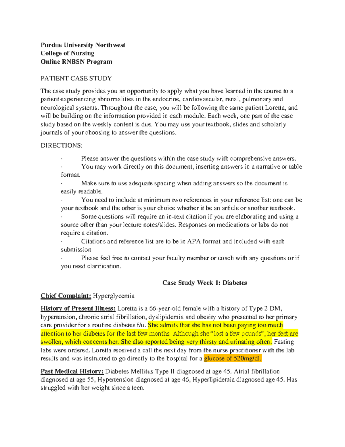 Week 1 case study - Purdue University Northwest College of Nursing ...