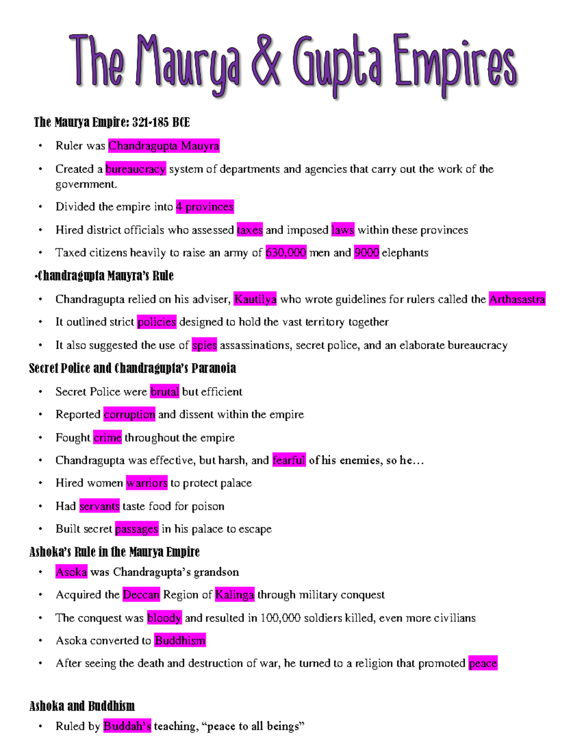 08 - Maurya and Gupta Guided Notes Page 1 - The Maurya Empire: 321-185 ...