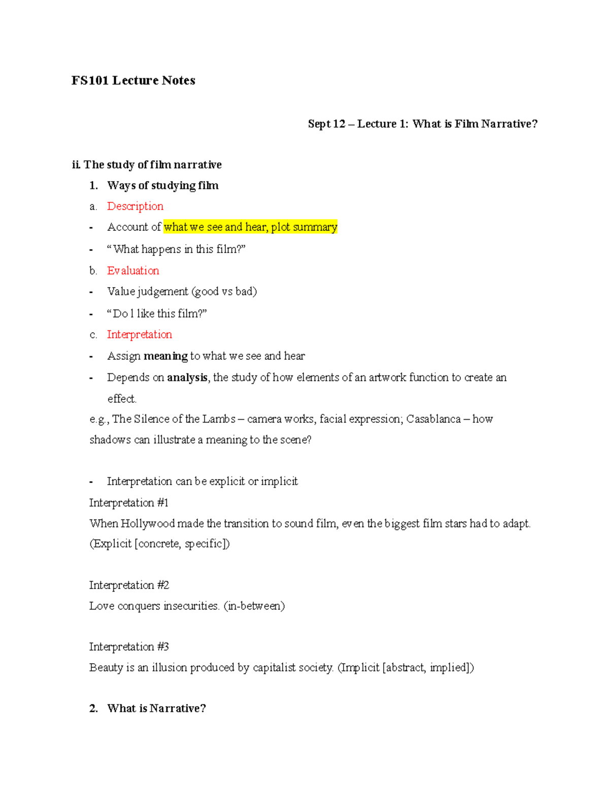 FS101 - Unit One - Info - FS101 Lecture Notes Sept 12 – Lecture 1: What ...