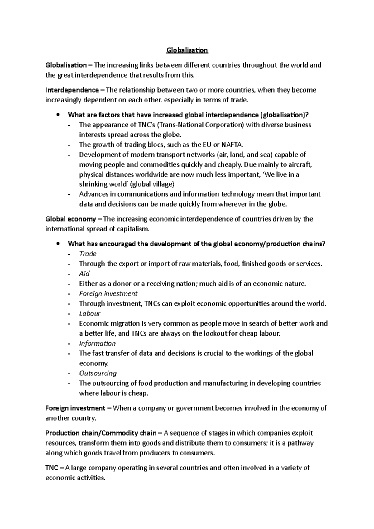 Globalisation notes - ation from the text/data and your knowledge of ...