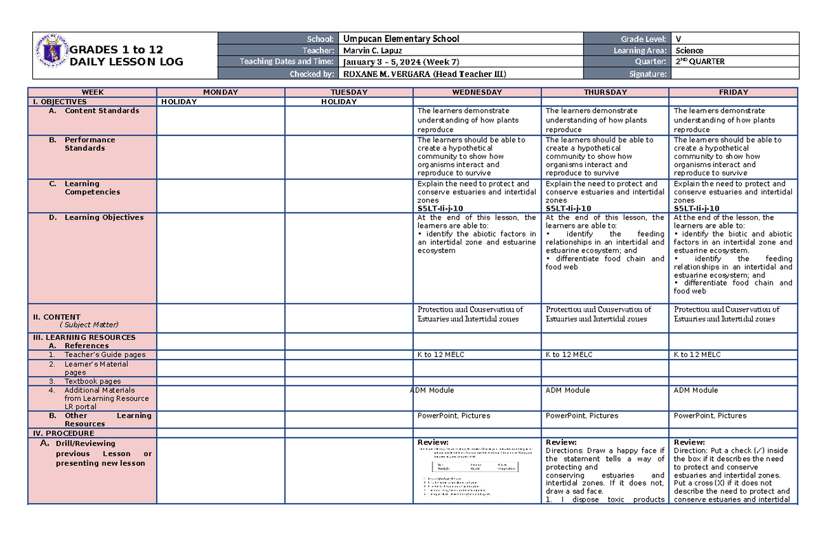 DLL WEEK 8 Science - GRADES 1 to 12 DAILY LESSON LOG School: Umpucan ...