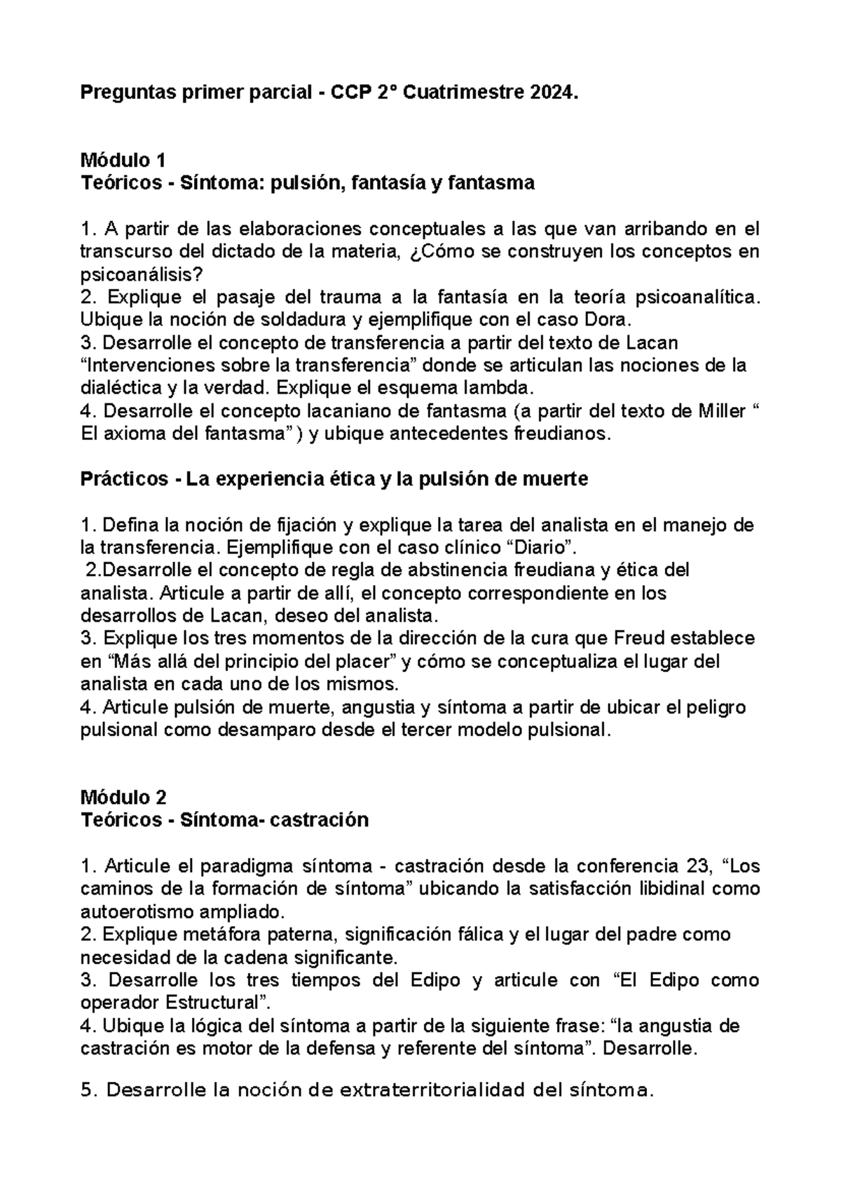 Preguntas Primer parcial. CCP.2024 - Preguntas primer parcial - CCP 2° Cuatrimestre 2024. Módulo ...