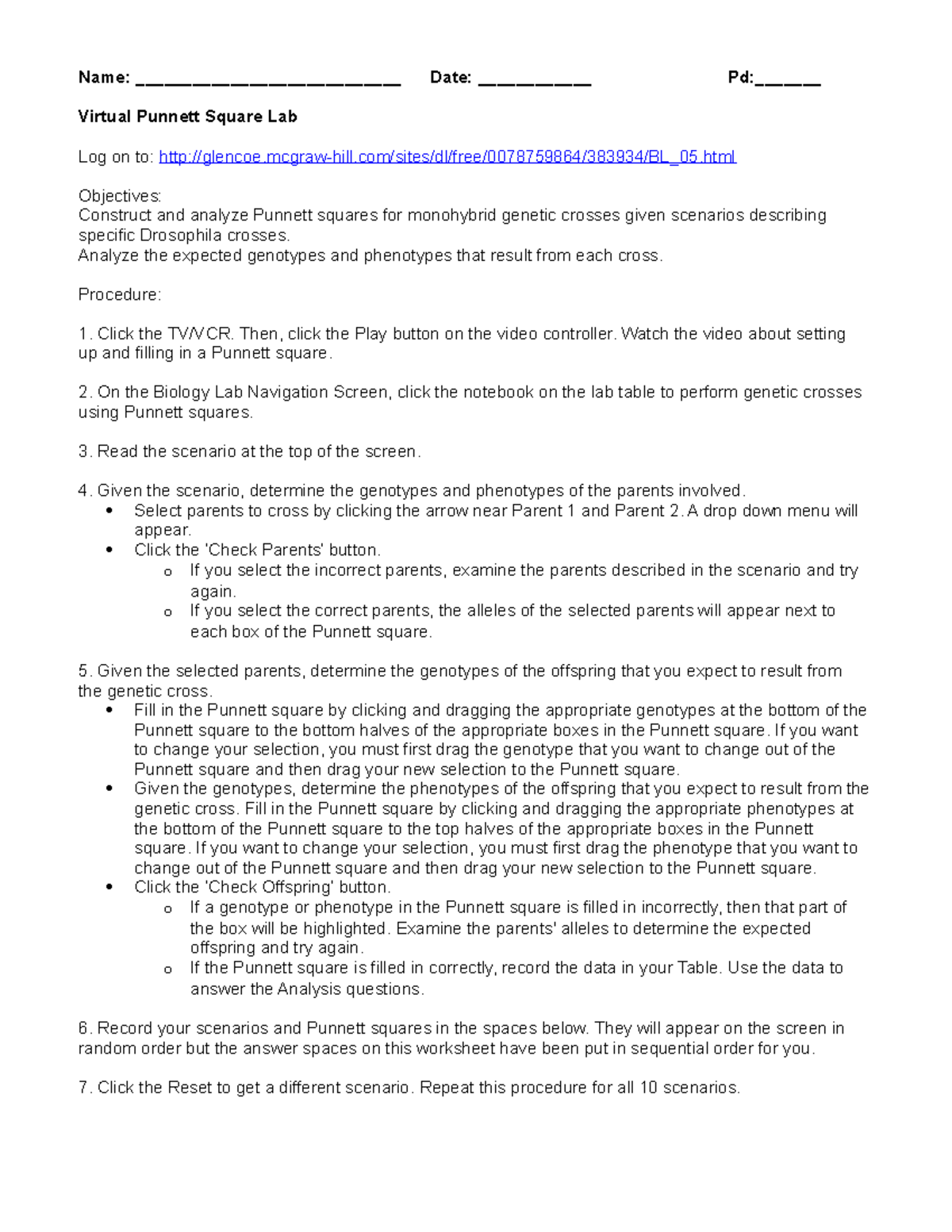 Virtual punnett square lab answers - Name ...