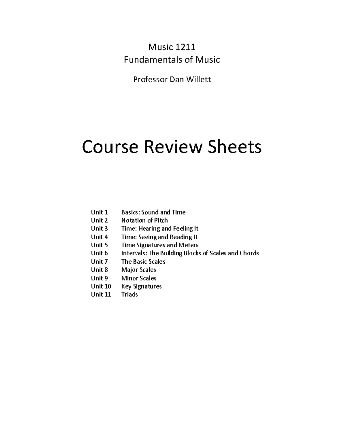 Music 1211 Review Sheet Packet - Music 1211 Fundamentals of Music ...
