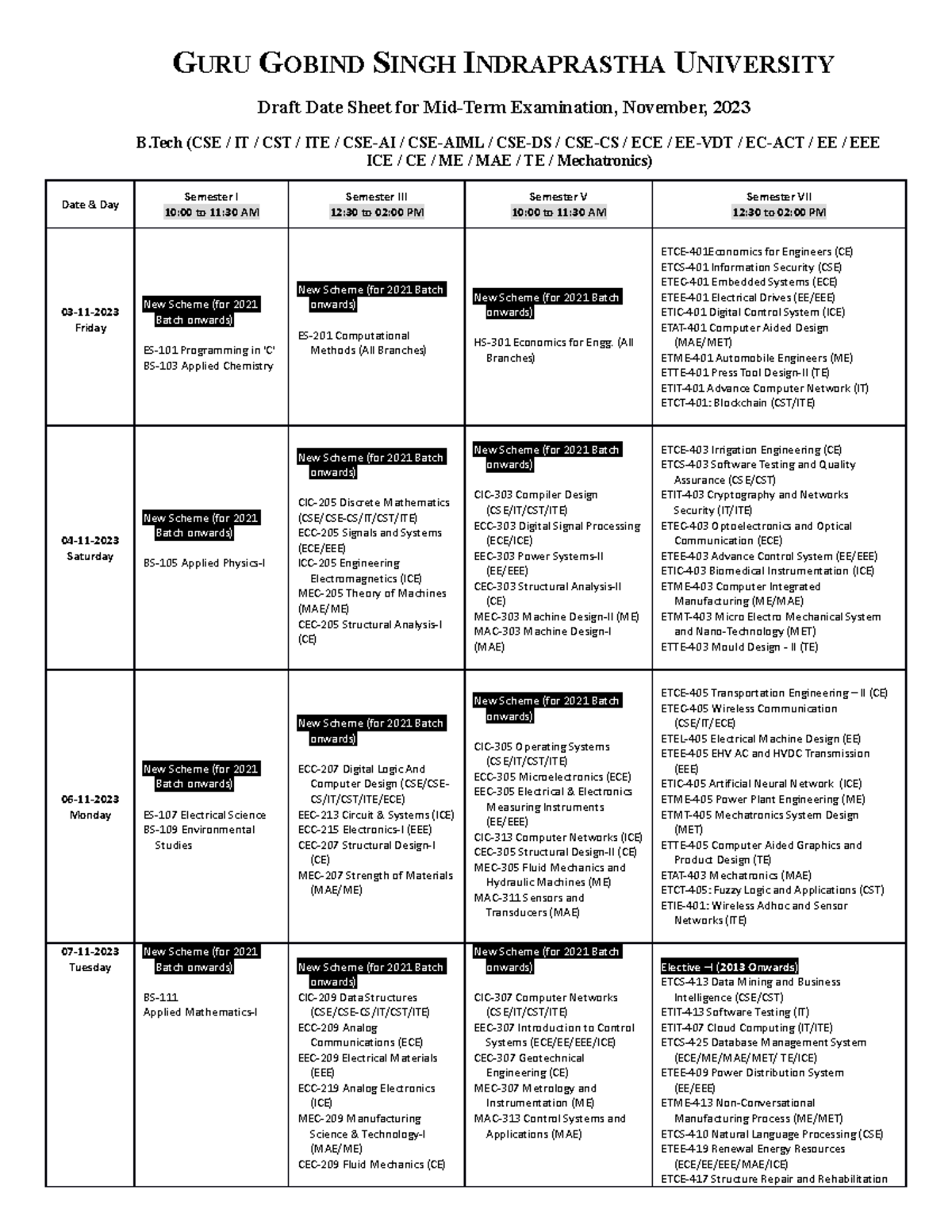 1 Draft Datesheet for Mid-Term Examination Nov-2023 (IPU) - GURU GOBIND ...