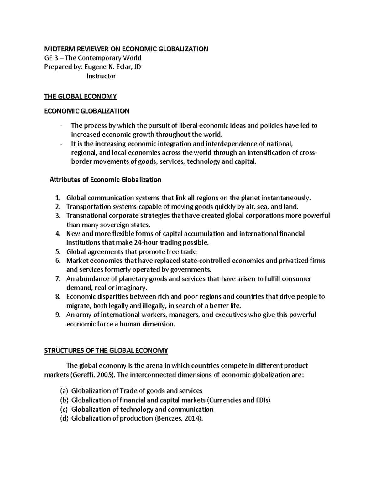 Midterm Reviewer ON Economic Globalization - MIDTERM REVIEWER ON ...