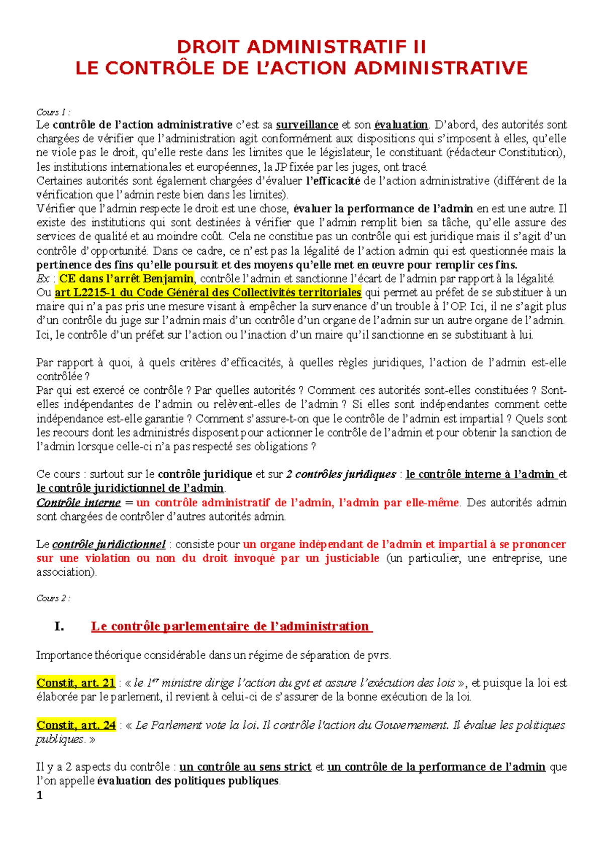 Droit Administratif II - DROIT ADMINISTRATIF II LE CONTRÔLE DE L’ACTION ...