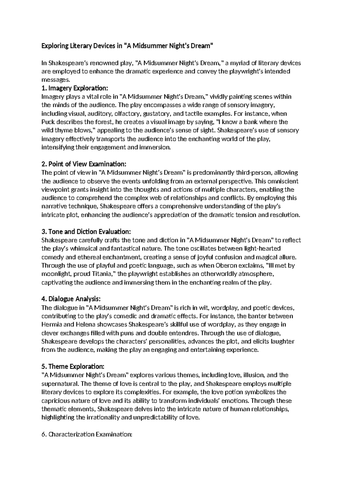 Islamiyat olevel - Exploring Literary Devices in "A Midsummer Night's ...