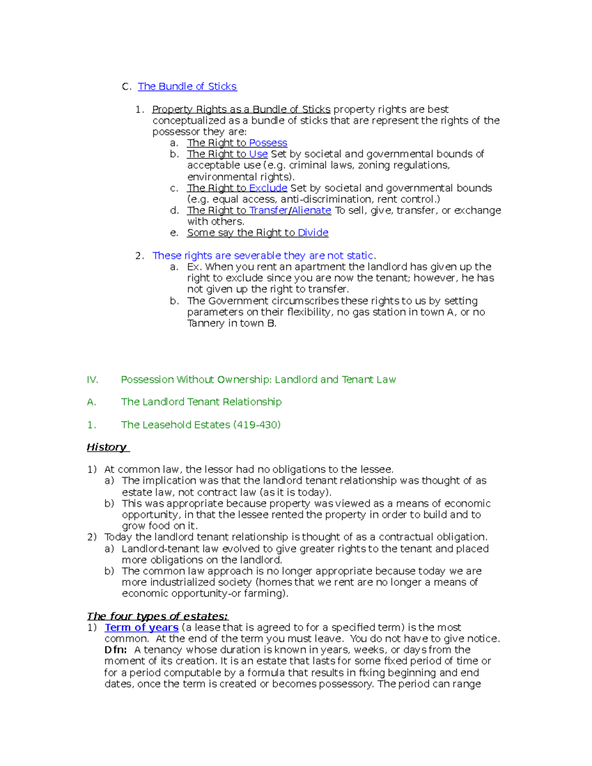 Property Law Outline - 3 - C. The Bundle of Sticks Property Rights as a ...