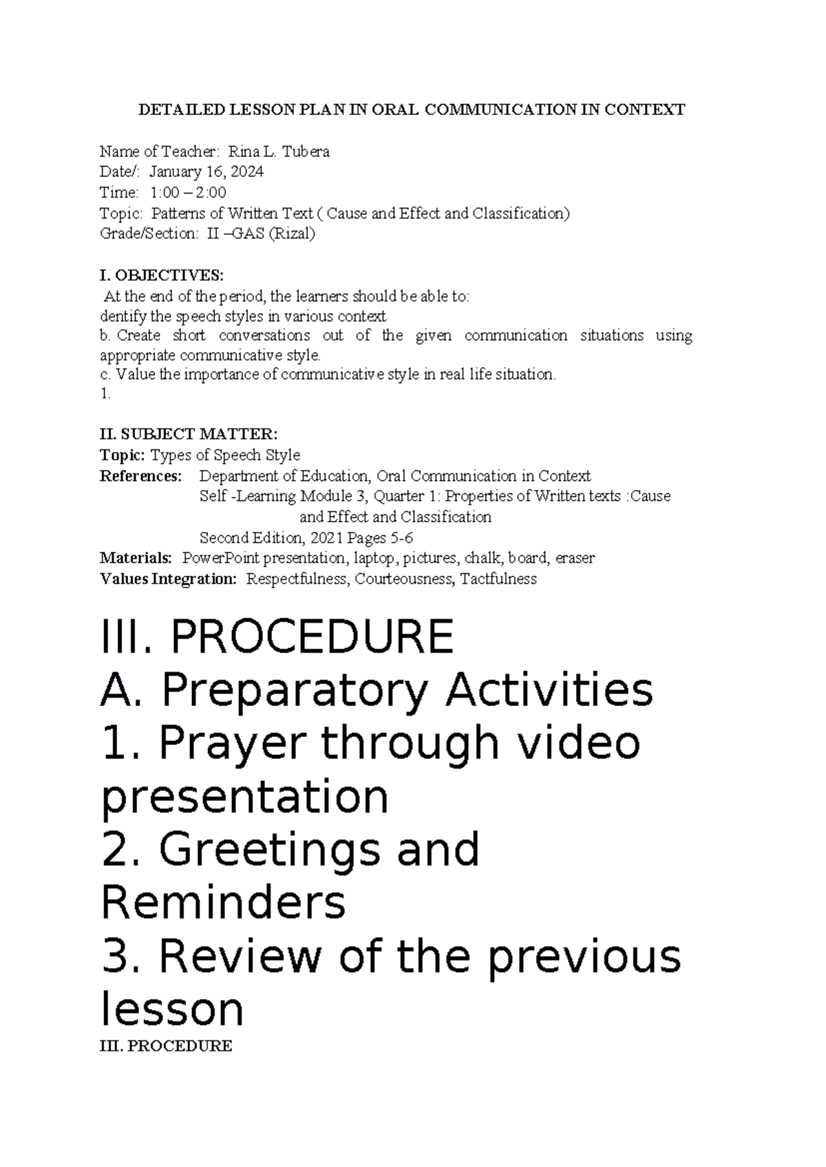 Lesson PLAN DEMO SLAC - RELEVANT - DETAILED LESSON PLAN IN ORAL ...