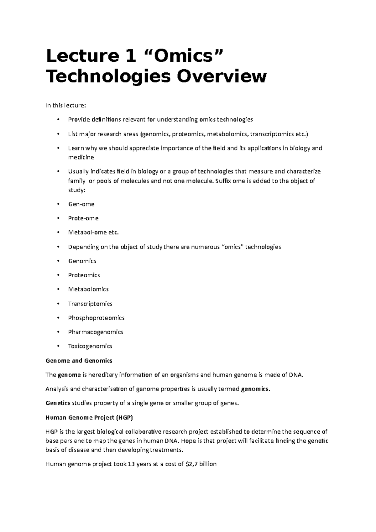 Omics - Lecture 1 “Omics” Technologies Overview In this lecture ...