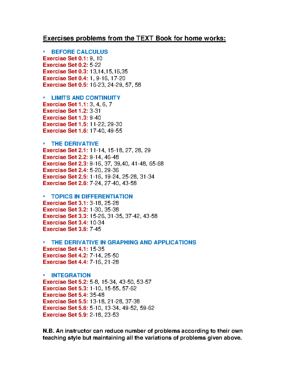 Common Exercise Problems MAT120 - Exercises problems from the TEXT Book ...