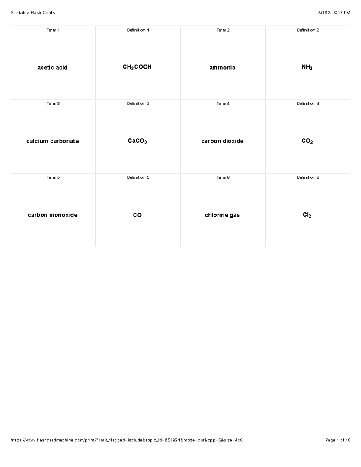 Chem Common Compounds to know for Chem 301 - Printable Flash Cards 8/1 ...