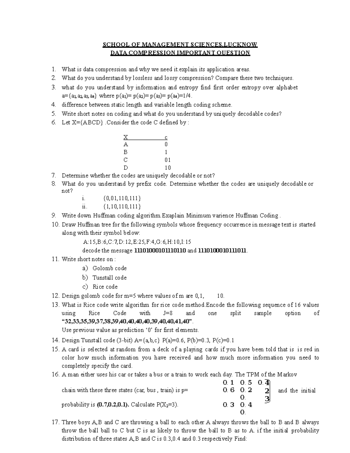 DC Assignment - cse - 𝐀 𝐀 𝐀 SCHOOL OF MANAGEMENT SCIENCES,LUCKNOW DATA ...