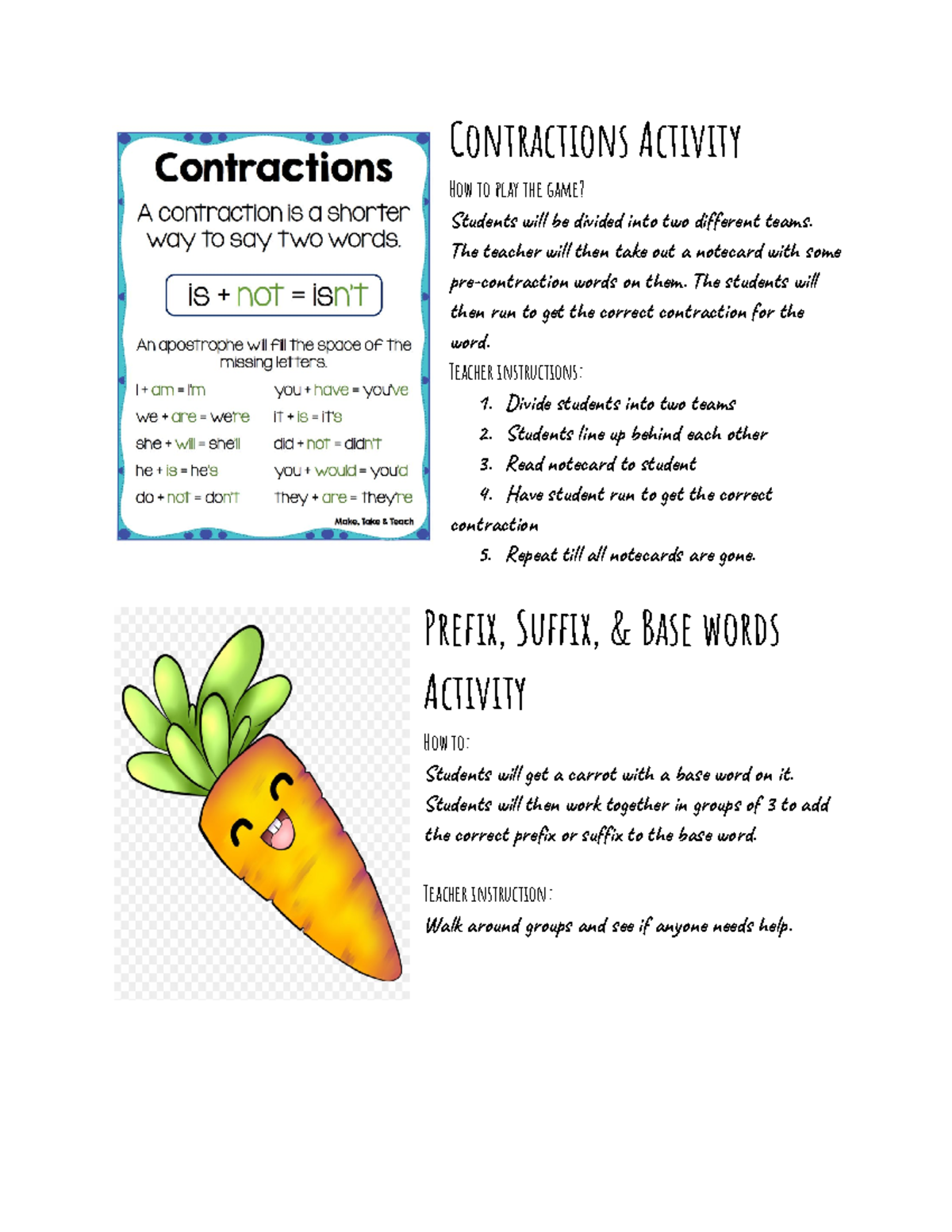 Contractions Activity - Contractions Activity **How to play the game ...