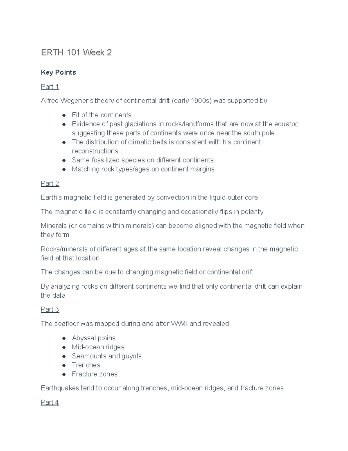 ERTH 101 Week 2 Notes - ERTH 101 Week 2 Key Points Part 1 Alfred ...