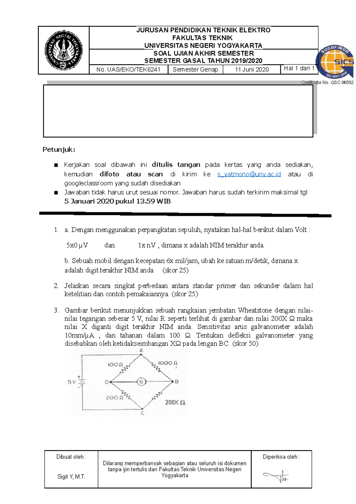 Soal Pengukuran Instrumentasi G 19 - JURUSAN PENDIDIKAN TEKNIK ELEKTRO ...