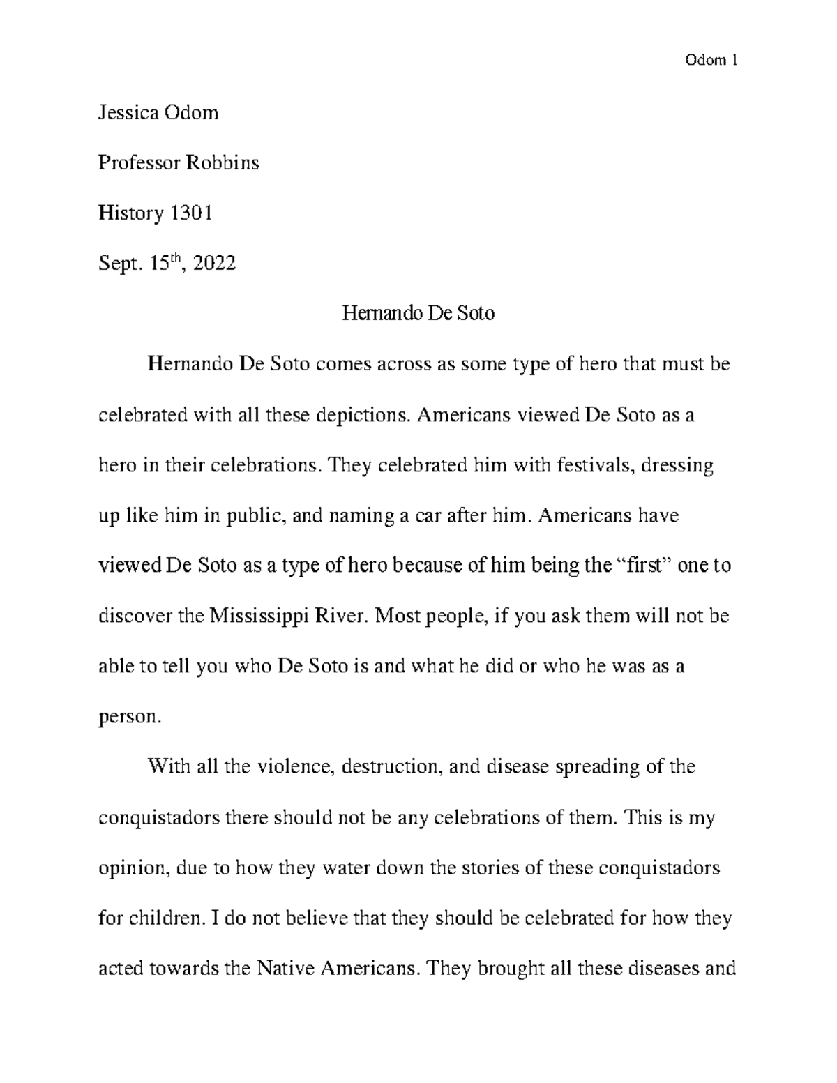 Hernando De Soto - Good Example of an Essay - Odom 1 Jessica Odom ...