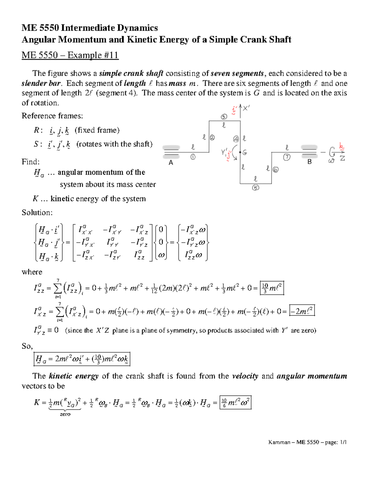ME555Simple Crank Shaft Angular Momentum Kinetic Energy - Kamman – ME 5550 – page: 1/ ME 5550 ...