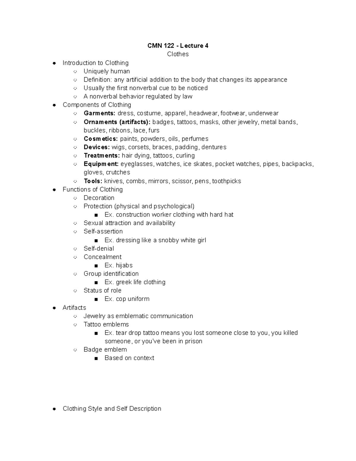 Lecture 4 - Clothes - CMN 122 - Lecture 4 Clothes Introduction to ...