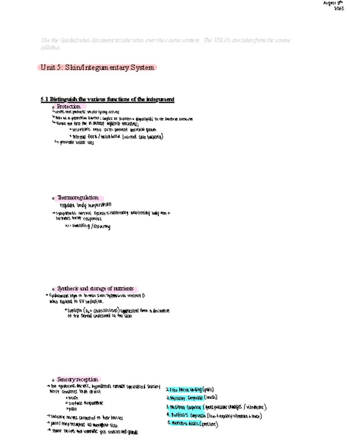 Anatomy and Physiology Lecture - Use the Guided notes document to take ...