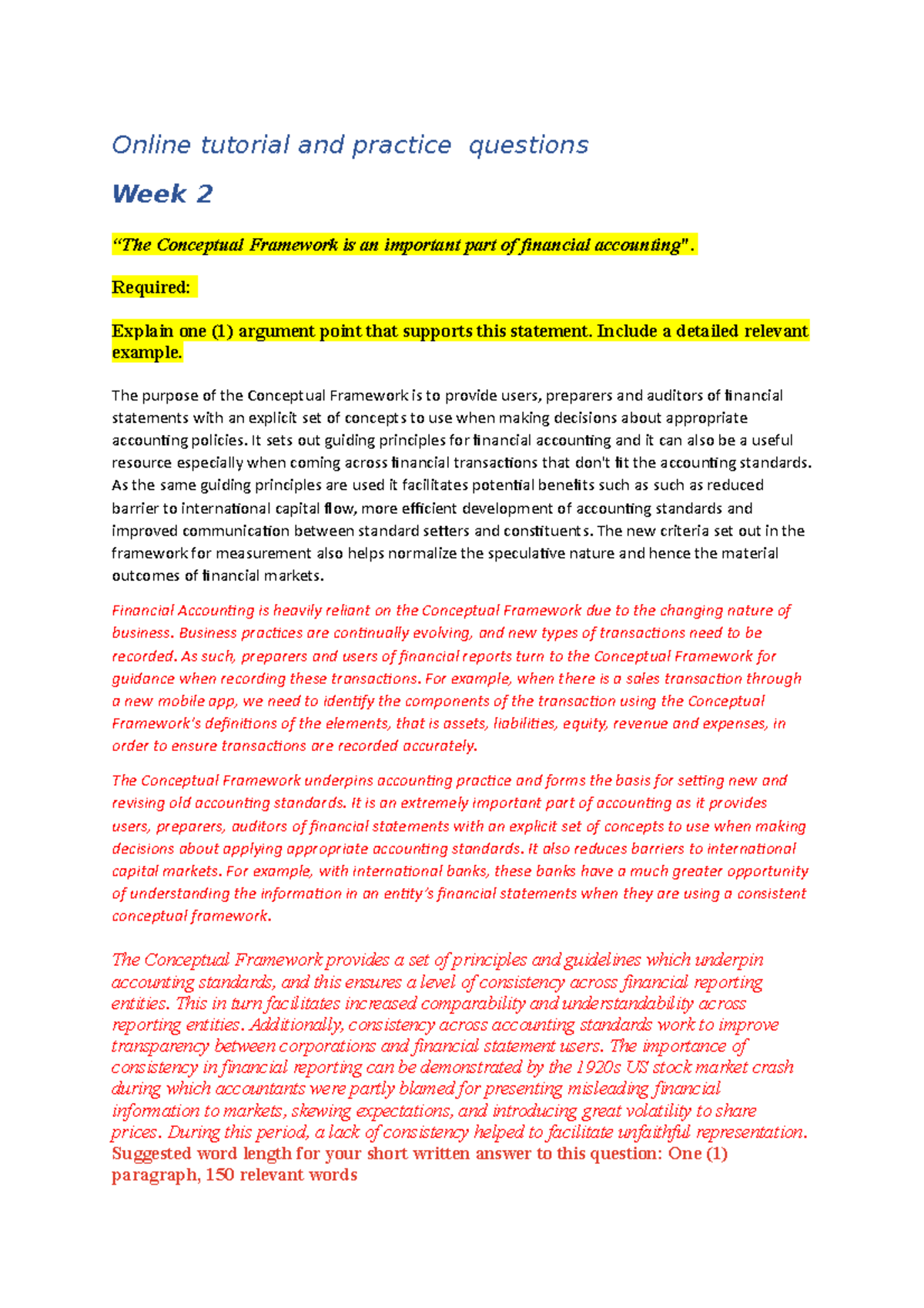 Online tut questions - Online tutorial and practice questions Week 2 ...