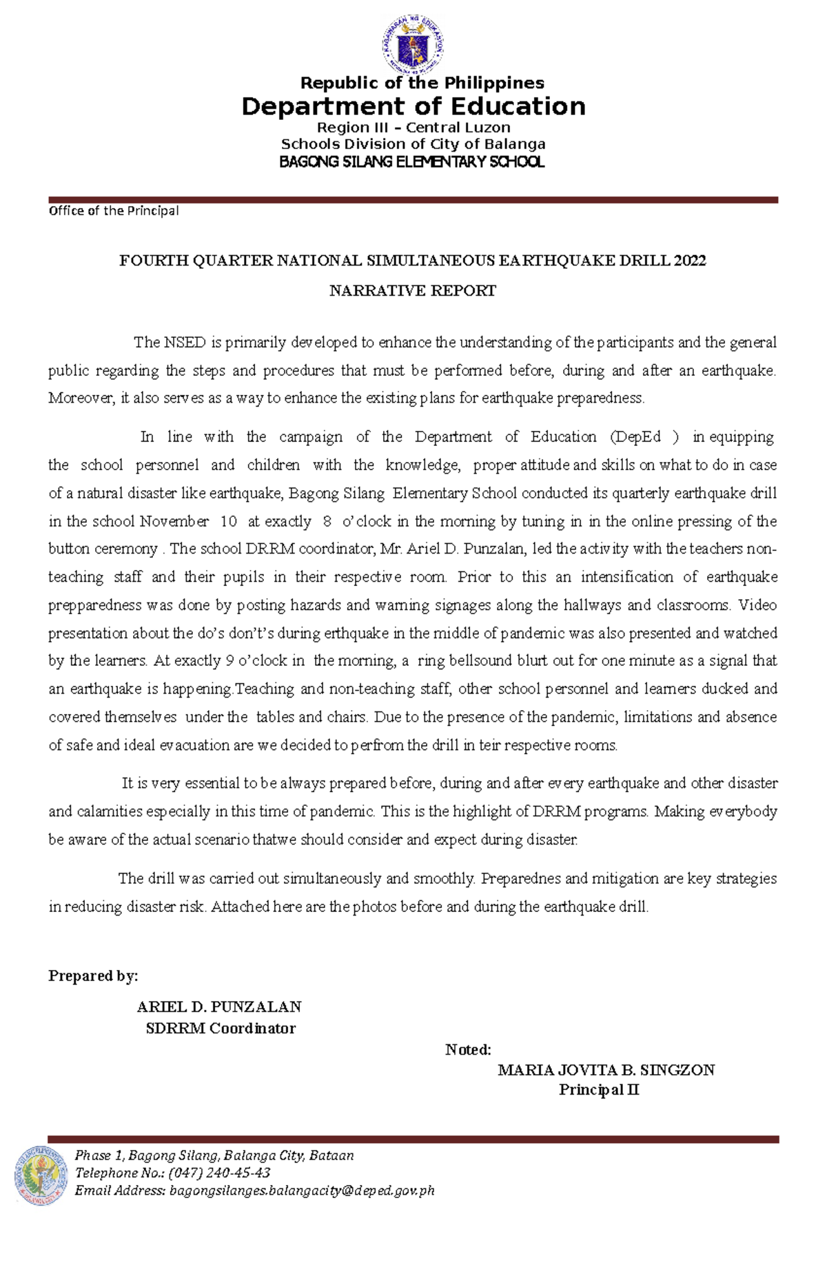 BSES 4Q NSED - Guide for Drills - Department of Education Region III ...