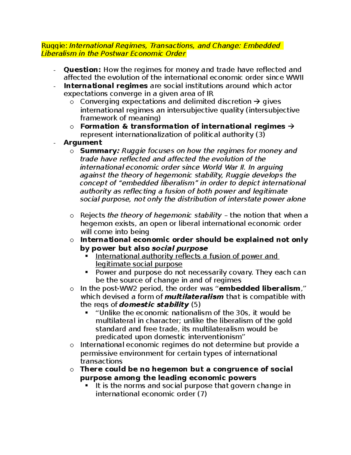 International Regimes, Transactions, and Change: Embedded Liberalism in ...