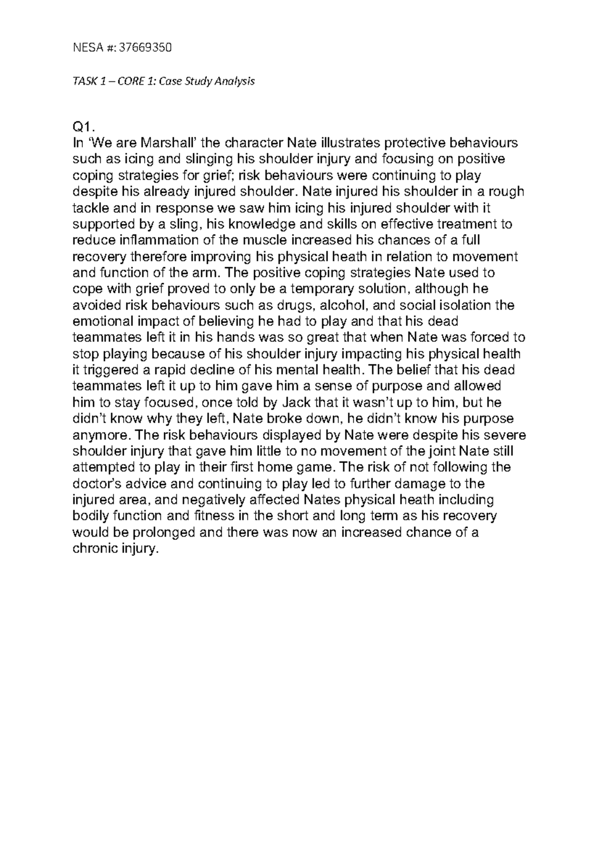 Task 1. Q1 - first assessment research - NESA #: 37669350 TASK 1 – CORE ...