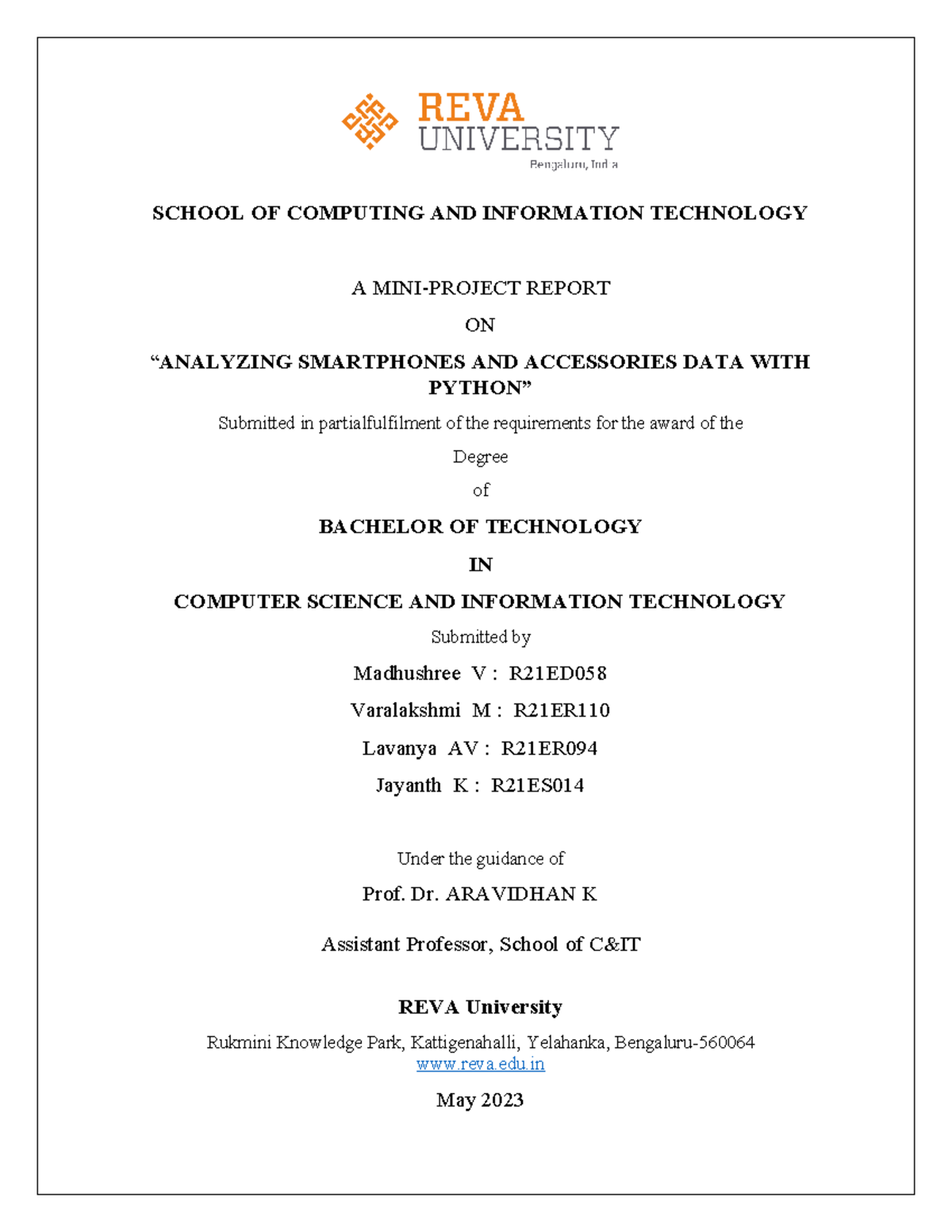 Final mini project report - SCHOOL OF COMPUTING AND INFORMATION TECHNOLOGY A MINI-PROJECT REPORT ...